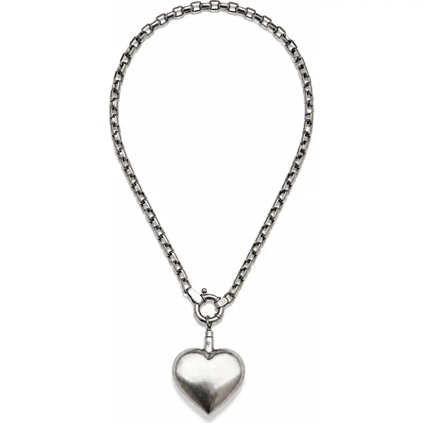 67JEWELRY Puffed Heart Paperclip Necklace - Silver