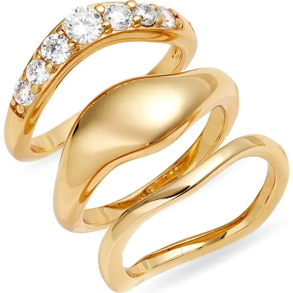 Nordstrom Set Of Sculpted Rings - Clear- Gold