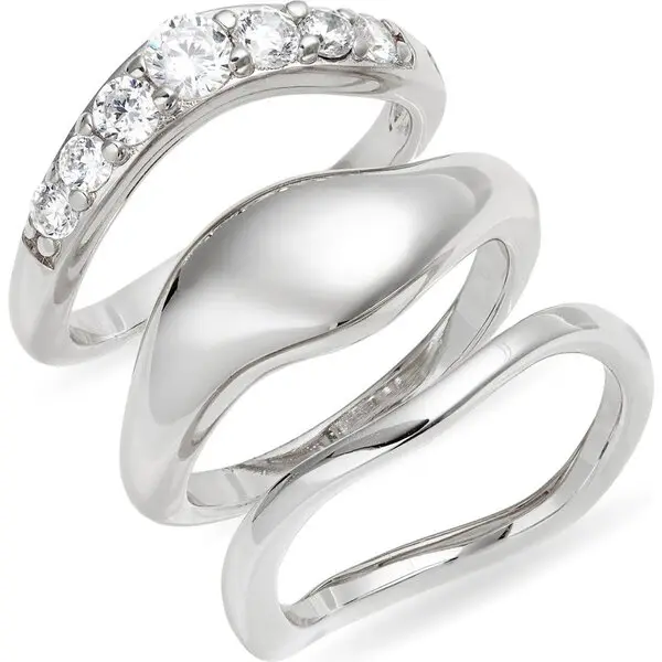 Nordstrom Set Of Sculpted Rings - Clear- Silver