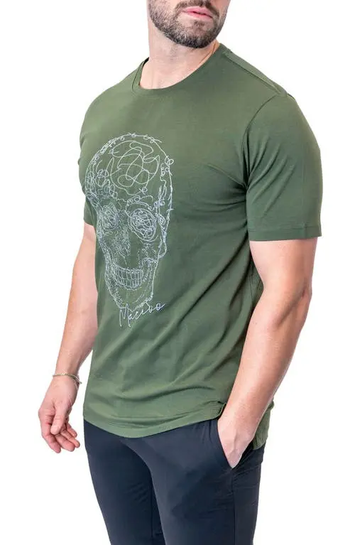 MACEOO Screbbleskull Army Embroidered Skull Stretch Cotton T-shirt