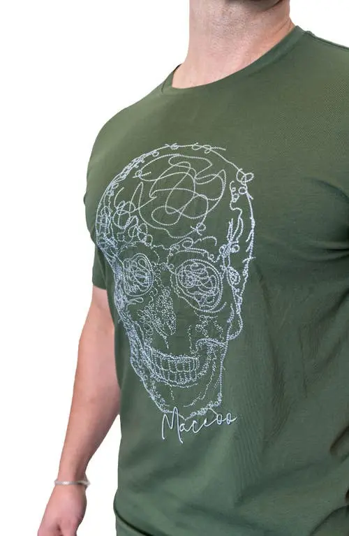 MACEOO Screbbleskull Army Embroidered Skull Stretch Cotton T-shirt