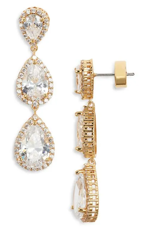 Nordstrom Cubic Zirconia Triple Drop Earrings - Clear- Gold