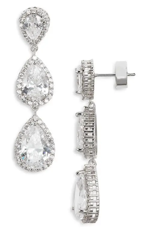 Nordstrom Cubic Zirconia Triple Drop Earrings - Clear- Silver