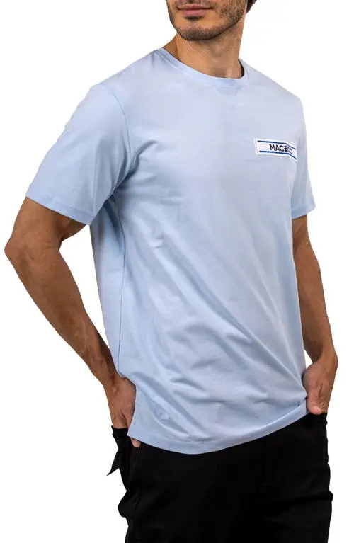MACEOO Baron Light Logo Patch Stretch Cotton T-shirt - Blue