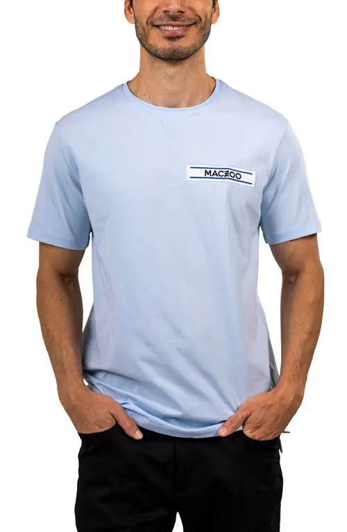 MACEOO Baron Light Logo Patch Stretch Cotton T-shirt - Blue