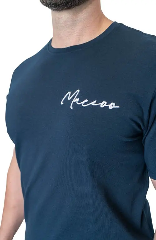 MACEOO Siganture Nay Logo Embroidered Stretch Cotton T-shirt - Blue