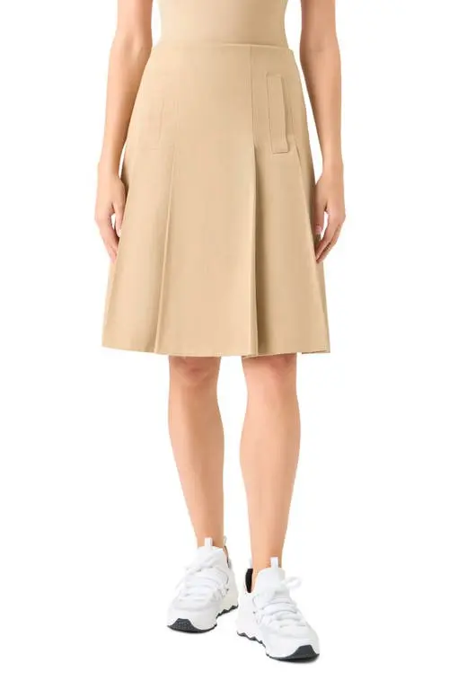 Akris Pleated Cotton Twill A-line Skirt