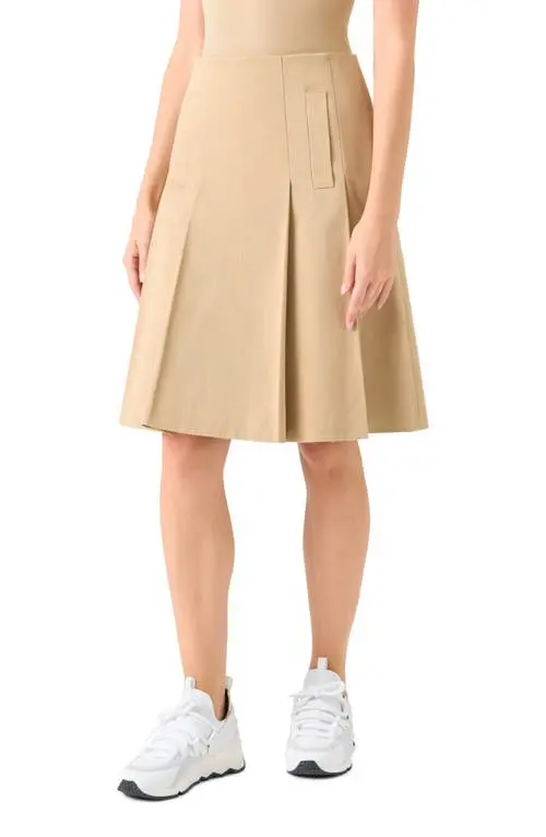 Akris Pleated Cotton Twill A-line Skirt