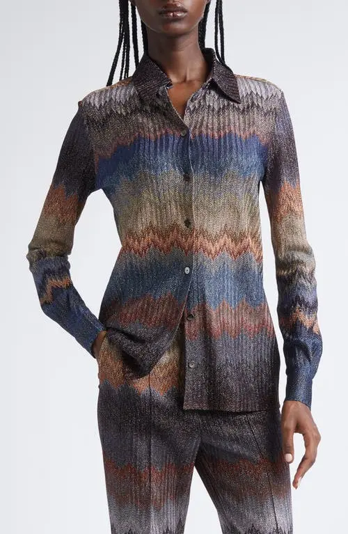 Missoni Metallic Snake Zigzag Button-up Shirt