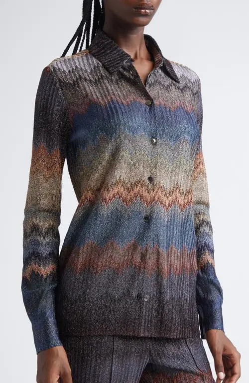 Missoni Metallic Snake Zigzag Button-up Shirt