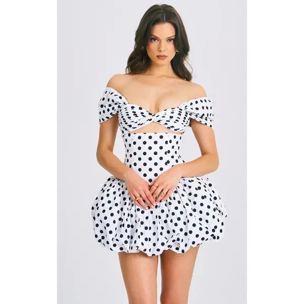 MISS CIRCLE Umika Polka Dot Bubble Hem Mini Dress