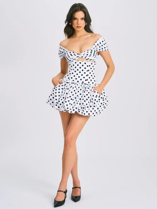 MISS CIRCLE Umika Polka Dot Bubble Hem Mini Dress