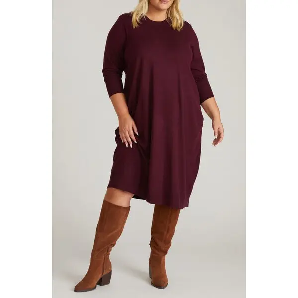 Universal Standard Everyday Long Sleeve Midi Sweater Dress - Gamay