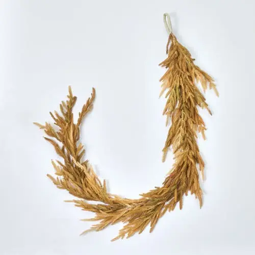 DARBY CREEK TRADING Dried-look Wheat Grass Neutral Tone Norfolk Pine Fall Hanging Garland Autumn Table Runner - Beige