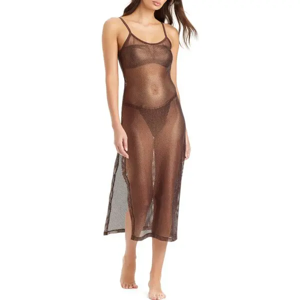 Sanctuary Metallic Net Sheer Maxi Cover-up Dress - Espresso Bronze