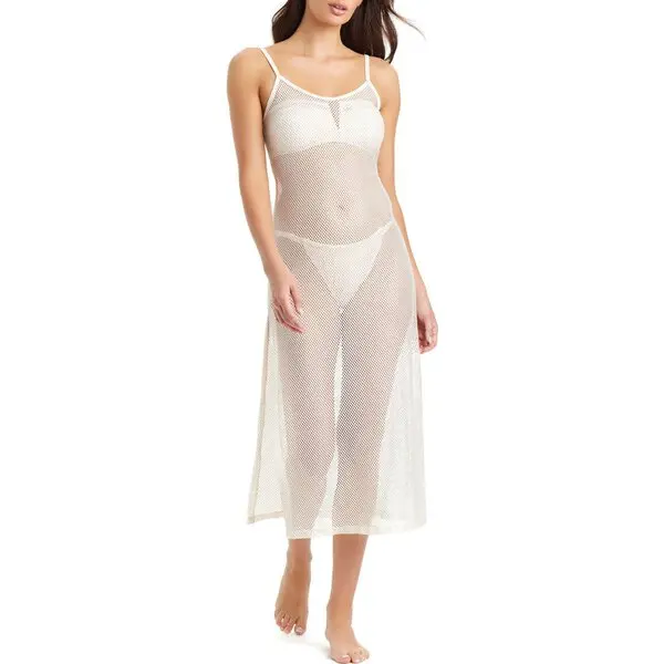 Sanctuary Metallic Net Sheer Maxi Cover-up Dress - White Gold