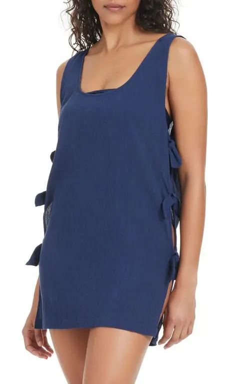 Sanctuary Side Tie Cotton Cover-up Minidress - Navy Mood