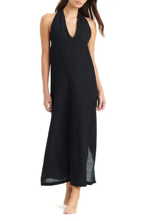 Sanctuary Twist Neck Cotton & Linen Cover-up Dress - Black