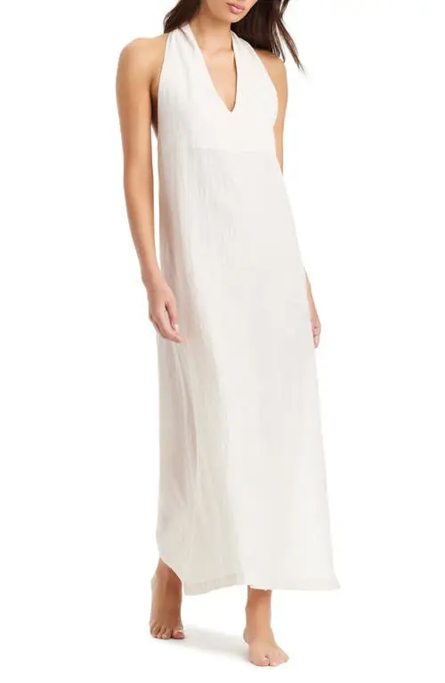 Sanctuary Twist Neck Cotton & Linen Cover-up Dress - White Sand