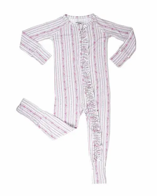 LEV BABY Victorian Floral Ruffled Convertible Romper - White