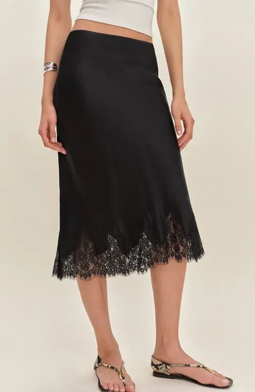 REFORMATION Carolina Lace Trim Silk Midi Skirt - Black