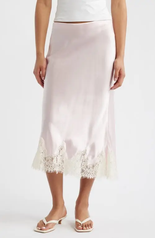 REFORMATION Carolina Lace Trim Silk Midi Skirt - Cherry Blossom