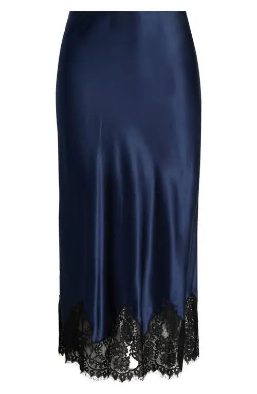 REFORMATION Carolina Lace Trim Silk Midi Skirt - Navy