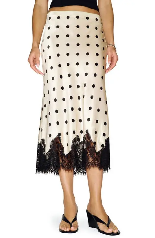 REFORMATION Carolina Lace Trim Silk Midi Skirt - Sundae Dot