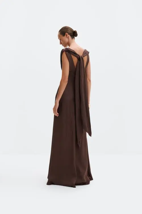 MALINA Jacqueline Jacquard Scarf Detailed Maxi Dress