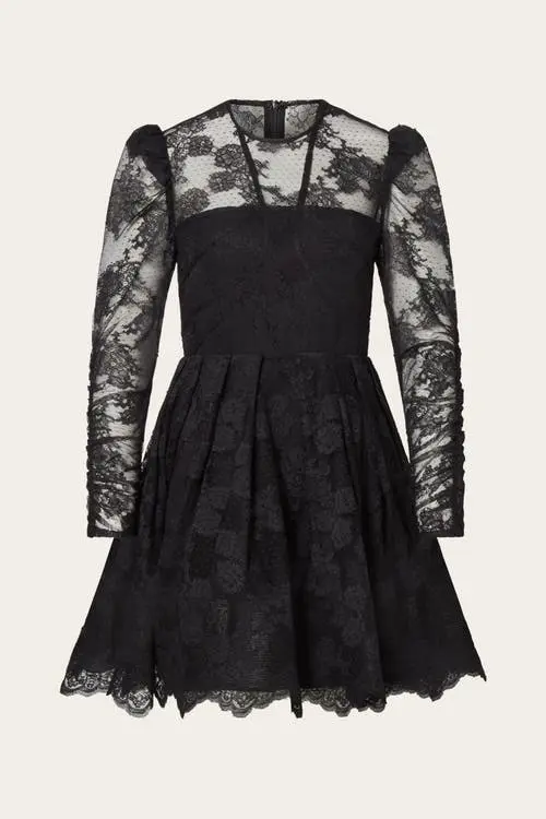MALINA Lace Long Sleeve Mini Dress - Black