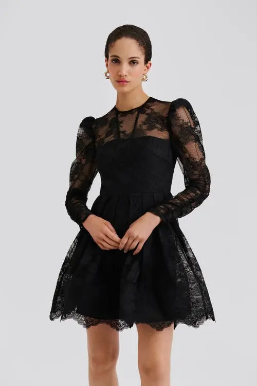 MALINA Lace Long Sleeve Mini Dress - Black