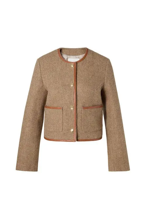 MALINA Ninette Dressed Wool Jacket With Leather Trim - Taupe