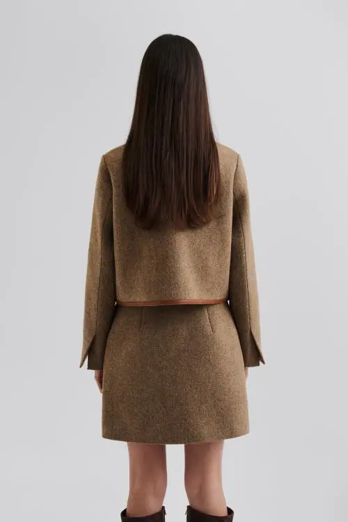 MALINA Ninette Dressed Wool Jacket With Leather Trim - Taupe