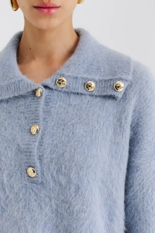 MALINA Yselle Long Sleeve Collared Sweater - Blue