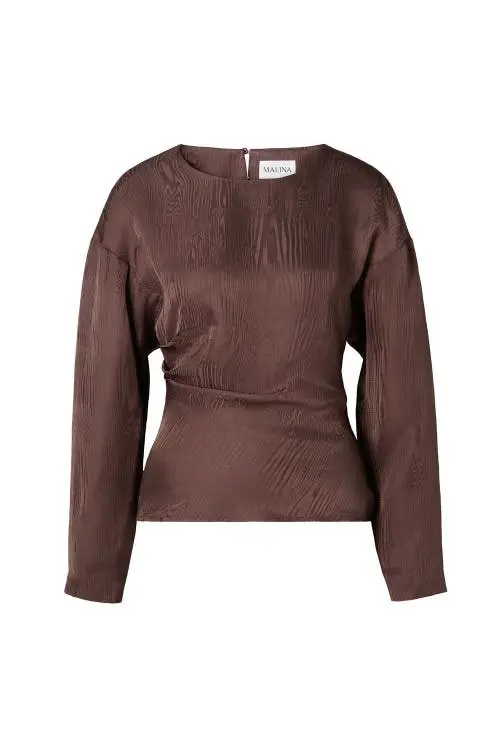 MALINA Rosalie Jacquard Weave Satin Blouse - Chocolate