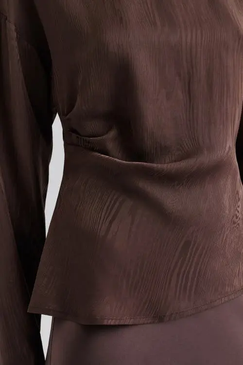MALINA Rosalie Jacquard Weave Satin Blouse - Chocolate