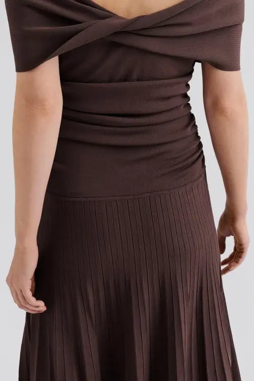 MALINA Althena Off-shoulder Knitted Midi Dress