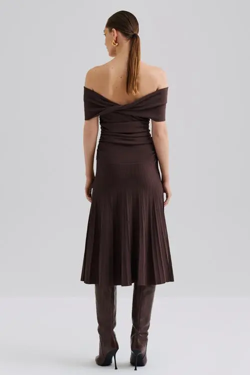 MALINA Althena Off-shoulder Knitted Midi Dress