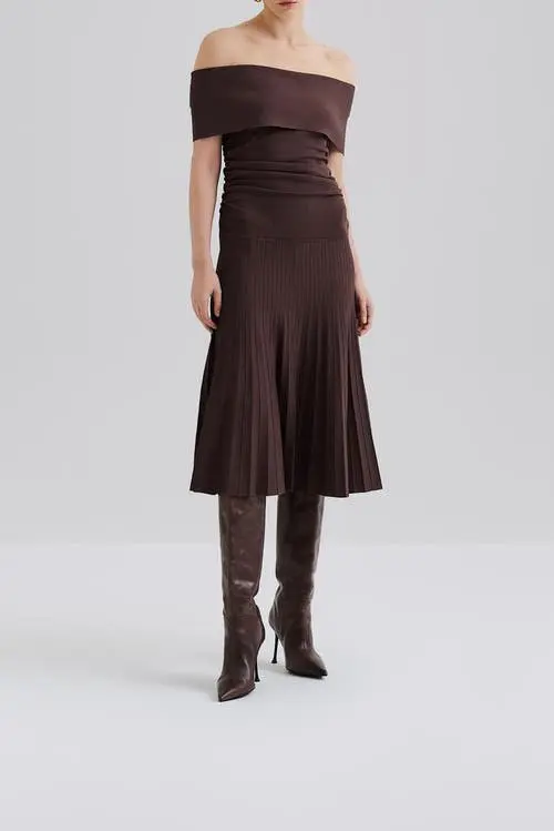 MALINA Althena Off-shoulder Knitted Midi Dress