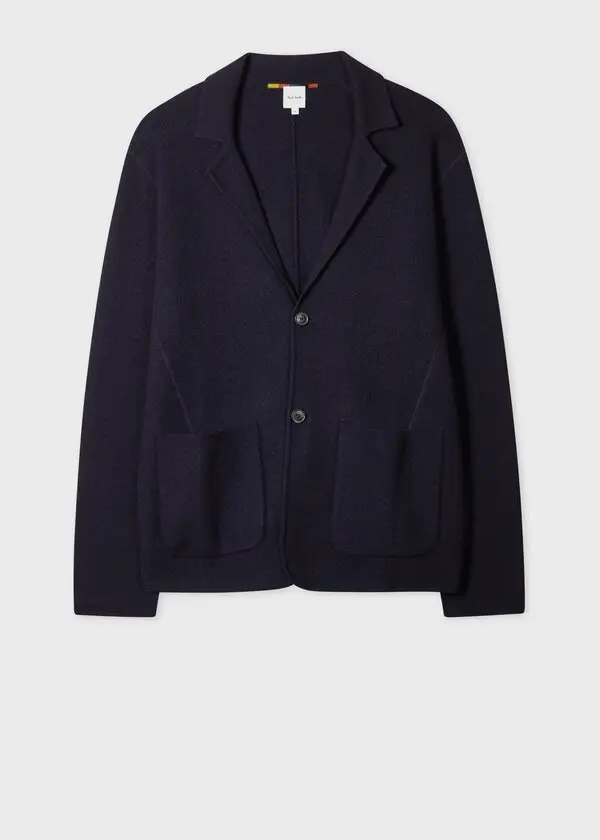Paul Smith Merino Wool Knitted Cardigan Blazer - Blue