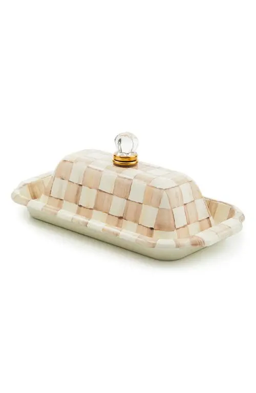 MACKENZIE-CHILDS Check Enameled Steel Butter Box - Mocha