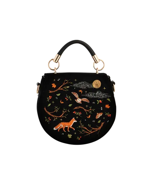 FABLE ENGLAND Fox And Owl Embroidered Saddle Bag - Black