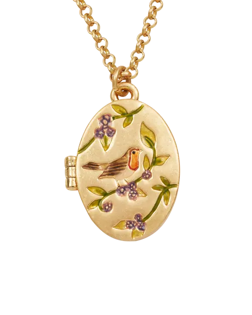 FABLE ENGLAND Robin & Blackberry Locket Chain Necklace