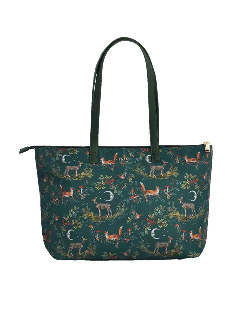 FABLE ENGLAND Into The Woods Large Grab Tote - Woodland Green
