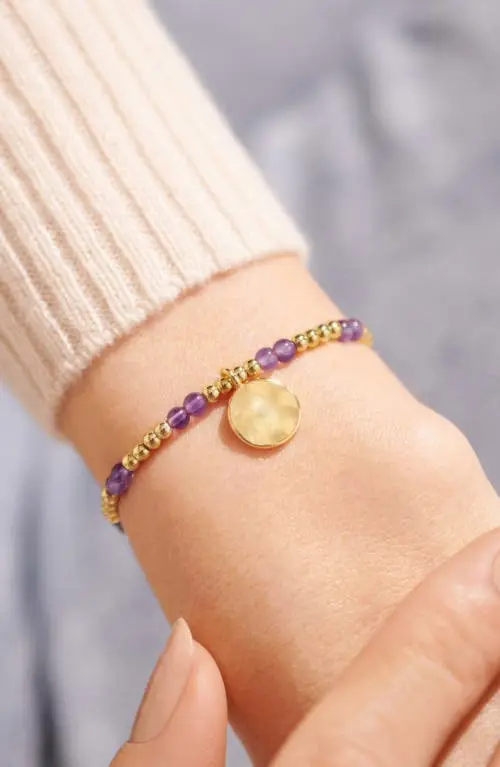 A LITTLES & CO Birthstone Beaded Charm Bracelet - February