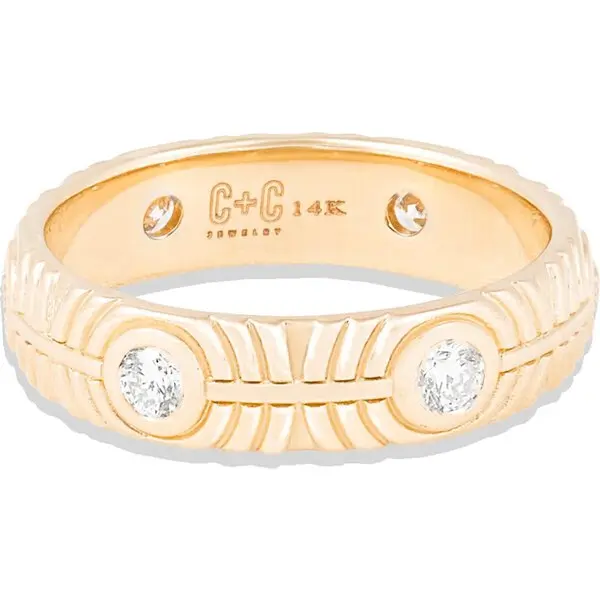 CAMPBELL + CHARLOTTE Revel Ribbed Stacking Band - Diamond- Gold