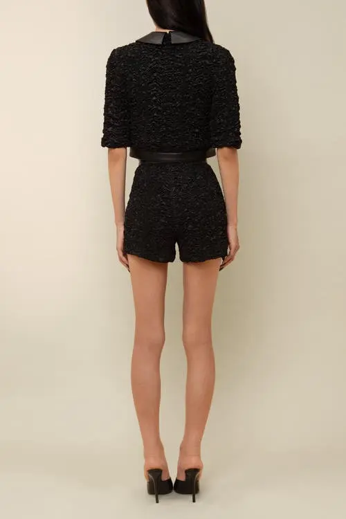 CONTESSA MILLS Lambskin-trimmed Novelty Short - Black