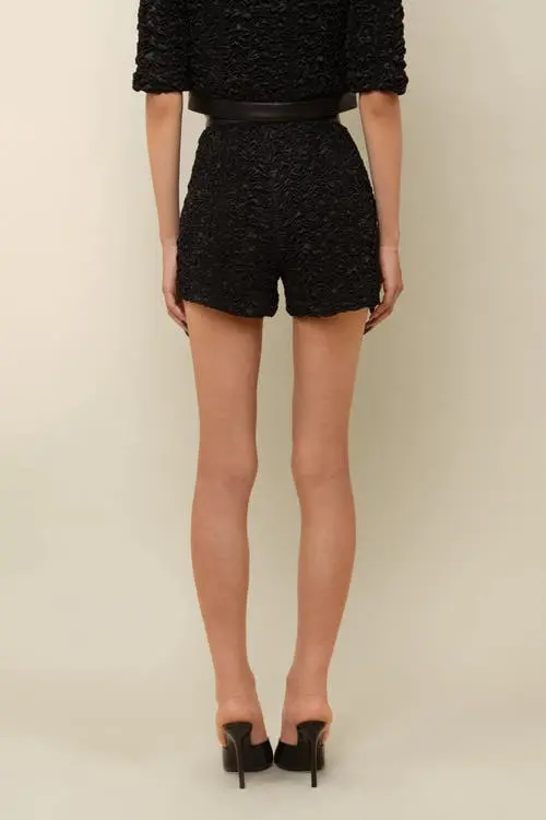 CONTESSA MILLS Lambskin-trimmed Novelty Short - Black