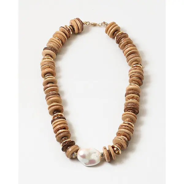 ERIN MCDERMOTT JEWELRY Raw Coconut Wood And Pearl Necklace - Brown