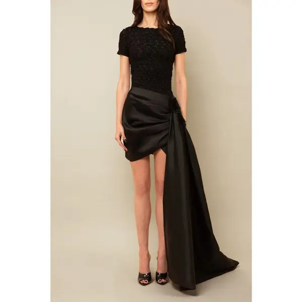 CONTESSA MILLS Asymmetrical Taffeta Skirt - Black